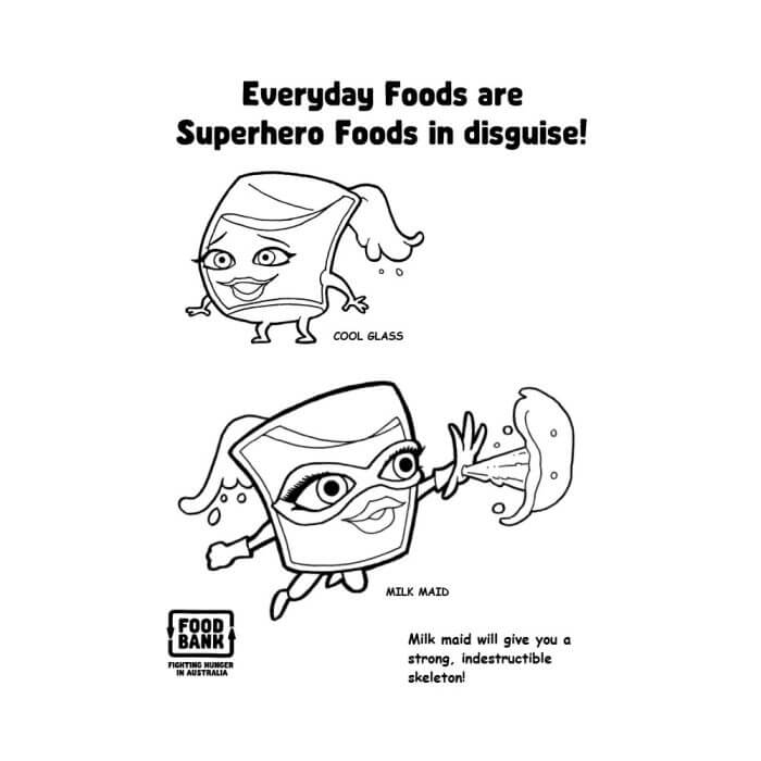 Superhero Foods Colouring - Superhero Foods HQ by Foodbank WA